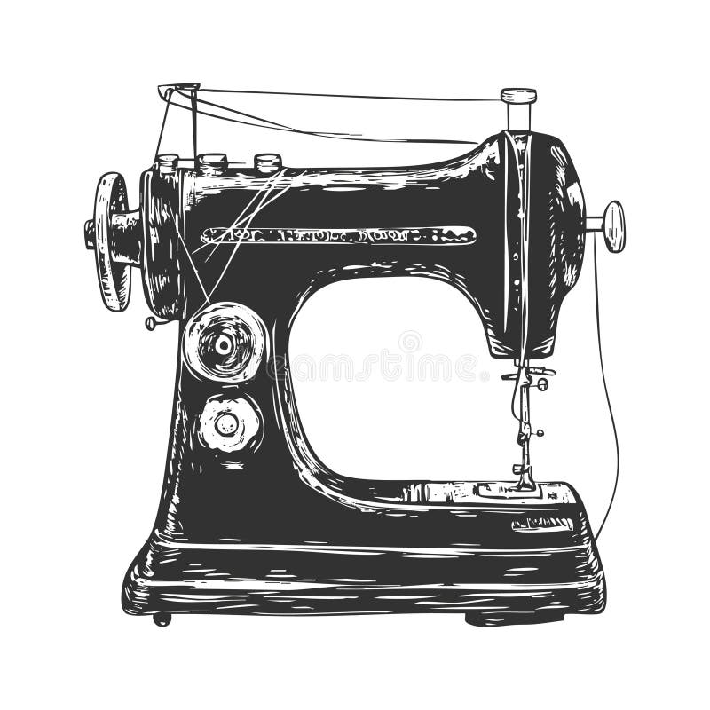 Vintage Sewing Machine Illustration with Intricate Details on a White ...