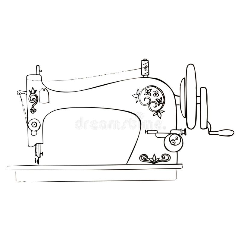 Vintage Sewing Machine Inky Illustration Stock Vector Illustration Of