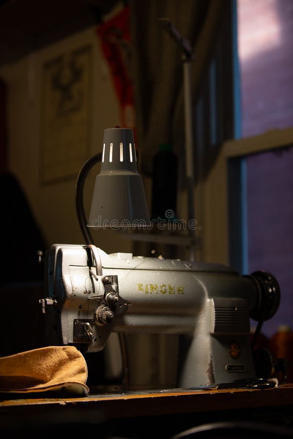 Vintage Sewing Machine with a Lamp Editorial Photo - Image of metal ...