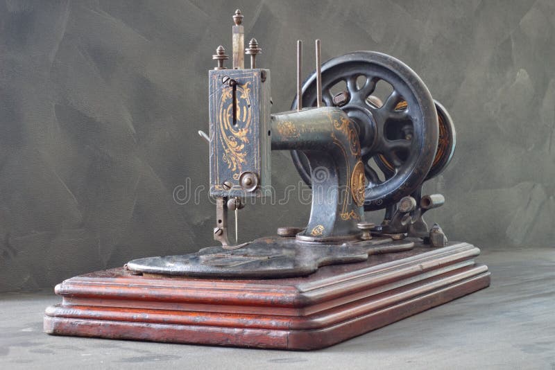 Vintage Sewing Machine with Scissors and Cloth Stock Photo - Image of ...