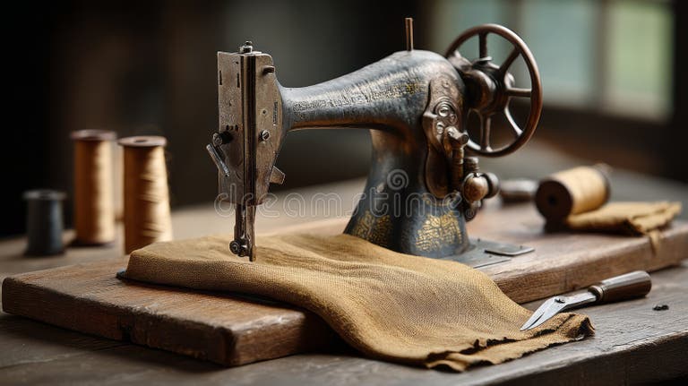 Vintage Sewing Machine Showcasing Craftsmanship with Leather Fabric and ...