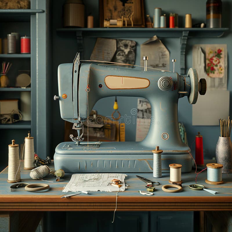 Vintage Sewing Machine, Sewing Supplies on the Table 2 Stock ...