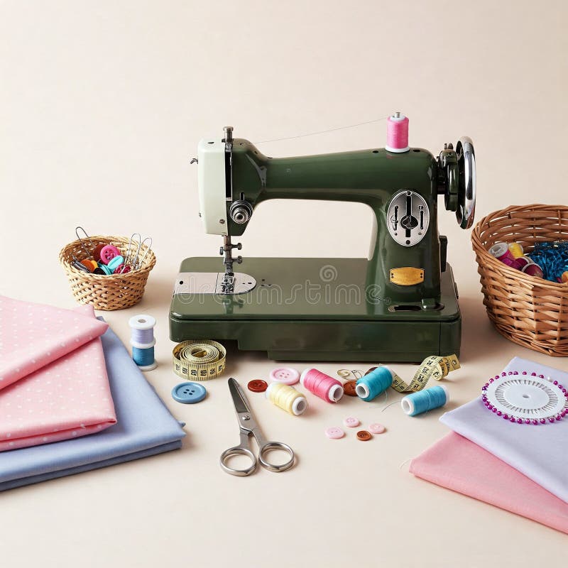Vintage Sewing Machine Workspace - AI Generated Stock Illustration ...