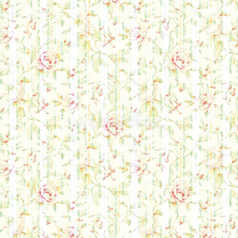 Vintage Rose Floral Wallpaper Shabby Chic Stock Image - Image of green ...