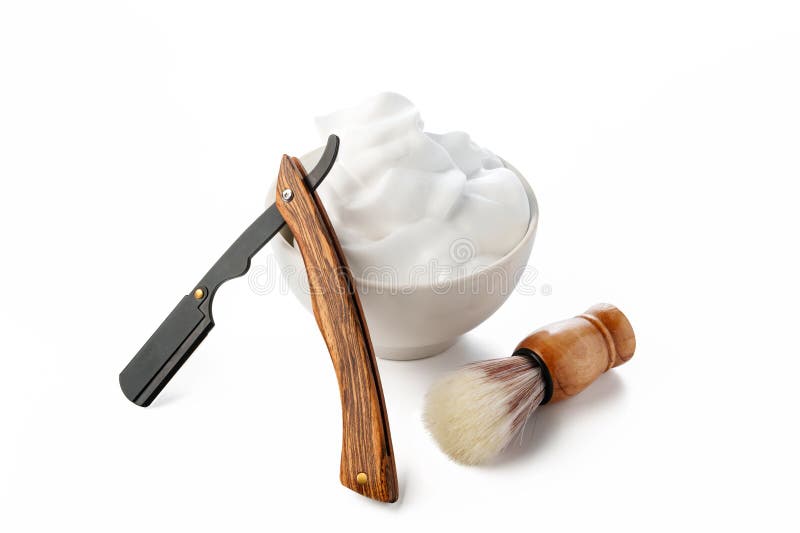 Vintage Shaving Razor and Tools Isolated on White Background Stock ...
