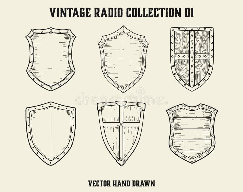 Vintage Shield Collection Vector Hand Drawn Stock Vector - Illustration ...
