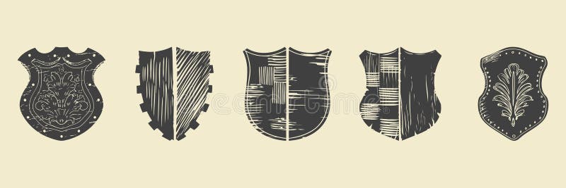 Vintage Shield Designs Silhouette Set. Medieval Heraldry and Armor ...