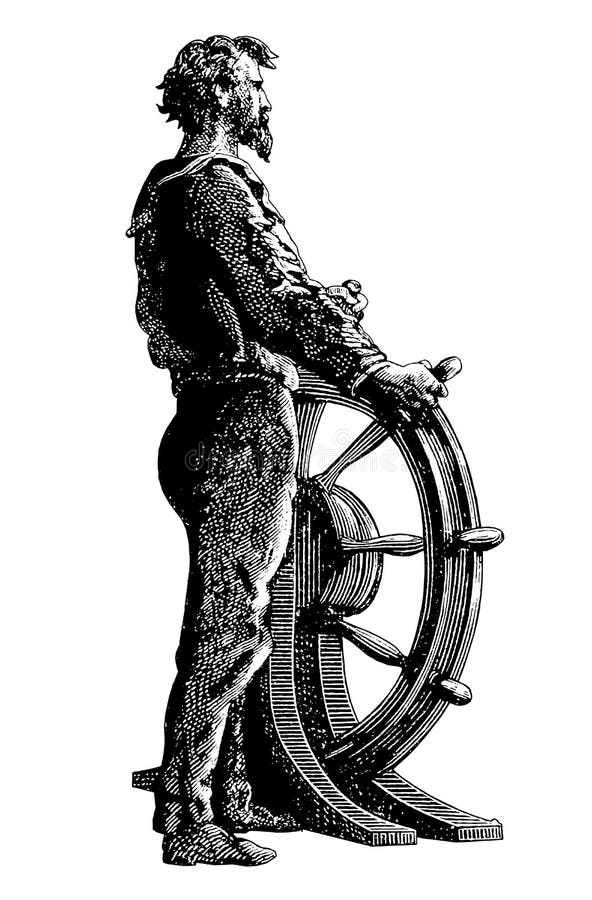 Ship captain at the helm stock illustration. Illustration of helmsman ...
