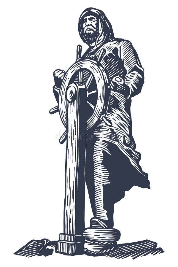 Vintage Ship Captain at Helm Stock Vector - Illustration of emblem ...