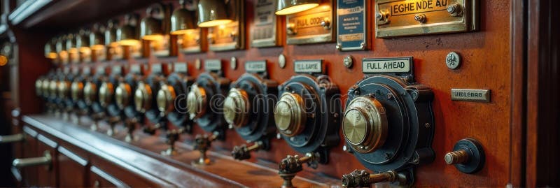 Vintage Ship Engine Room Control Panel with Lever Handles and ...