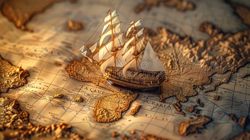 The Vintage Ship on Map. AI Generated Stock Image - Image of historic ...
