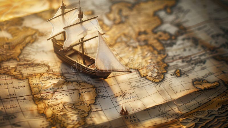 The Vintage Ship and Map. AI Generated Stock Image - Image of ...