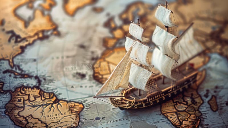 The Vintage Ship on Map. AI Generated Stock Image - Image of ship ...