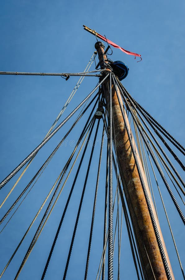 Vintage Ship Mast and Ropes with Modern Navigation Stock Image - Image ...