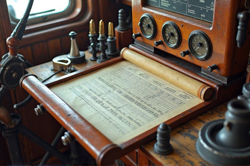 Vintage Ship Navigation Room with Nautical Chart and Instruments Stock ...