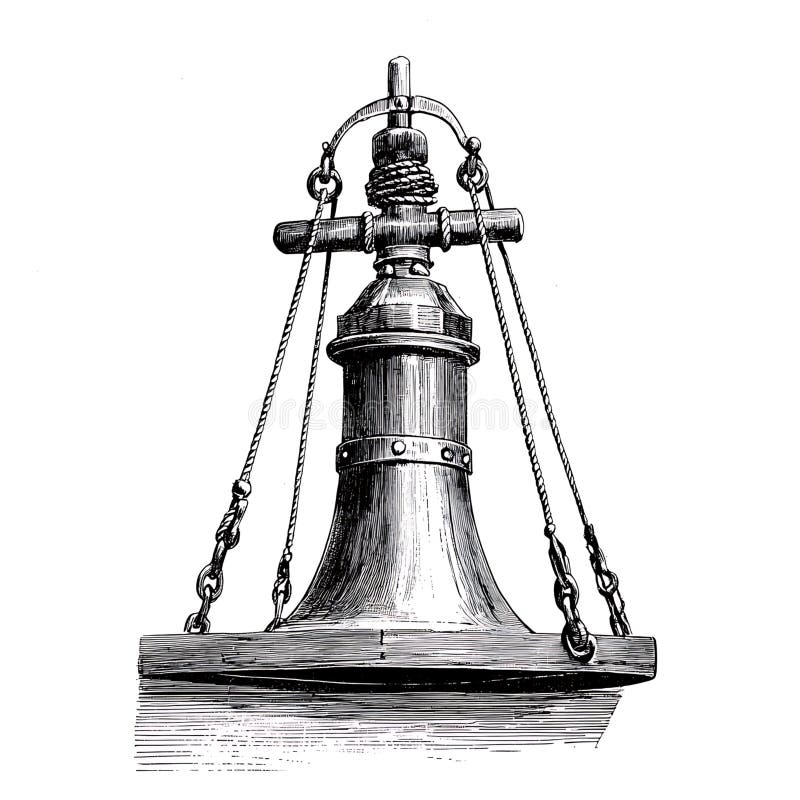 Vintage Ship S Bell Drawing Hanging Nautical Metal Stock Illustration ...