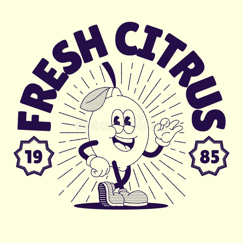 Vintage Shirt Design of Happy Lemon Cartoon Stock Vector - Illustration ...
