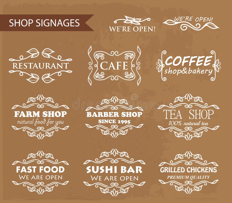 Vintage shop signages stock vector. Illustration of restaurant - 68611422