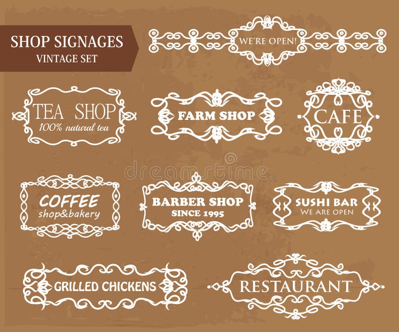 Vintage shop signages stock vector. Illustration of restaurant - 68611422