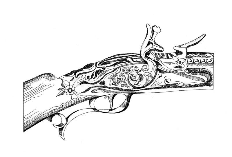 Rifle Stock Carving Muzzleloader Sketch Coloring Page