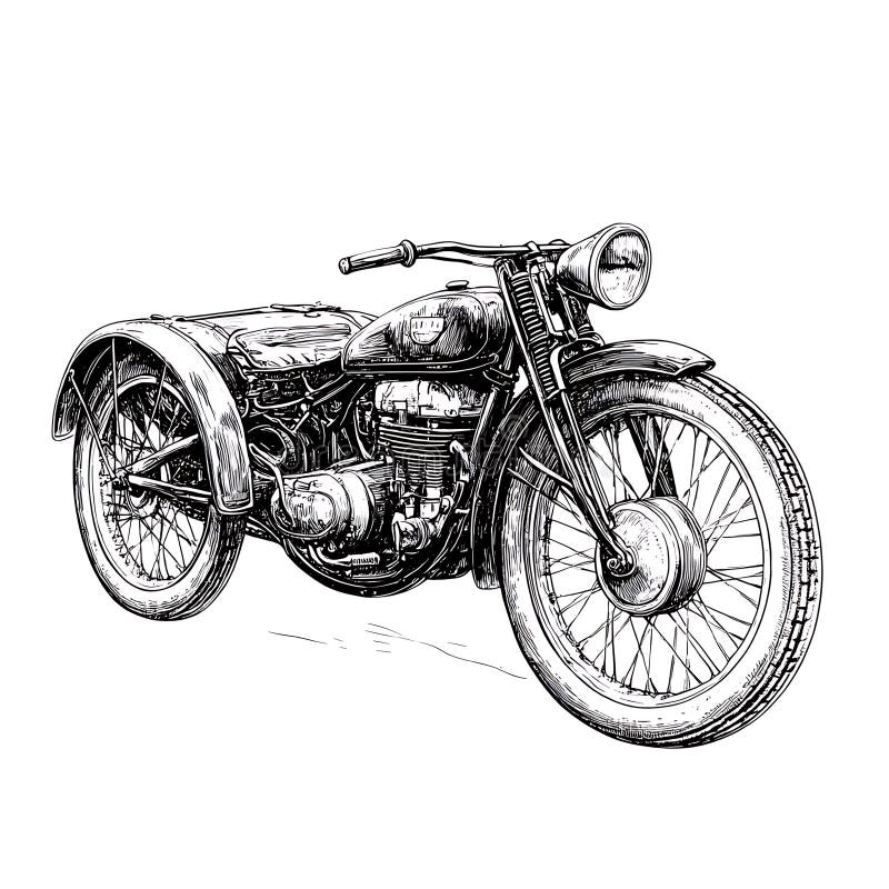 Vintage Sidecar Motorcycle Drawing Stock Illustration - Illustration of ...