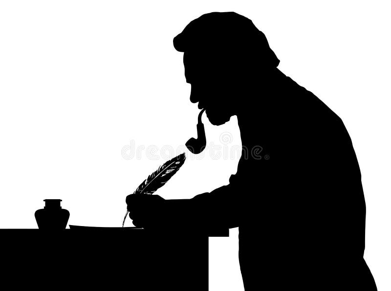 Vintage Silhouette of Bearded Man with Pipe Writing with Feather Stock ...