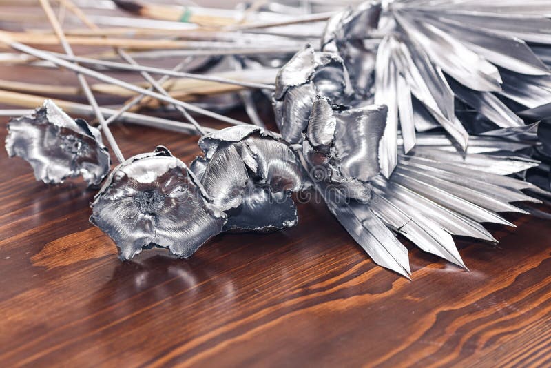 Vintage Silver Flowers for Decoration, Lie on the Table. Stock Image ...