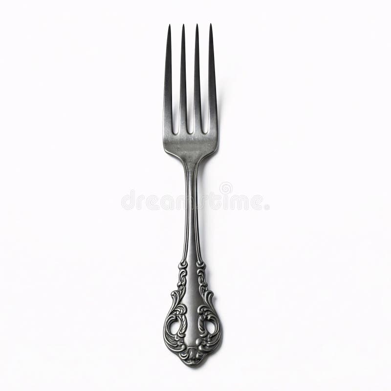 Vintage Silver Fork Isolated on White Background. 3d Illustration Front ...