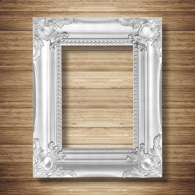 Vintage Silver Frame on Wood Background Stock Photo - Image of ...