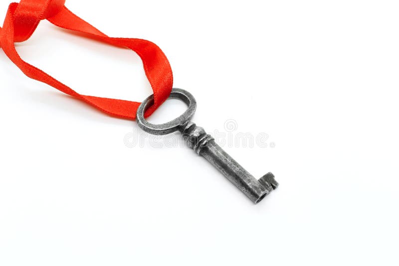 Vintage Silver Key with Red Ribbon on White Background Stock Photo ...