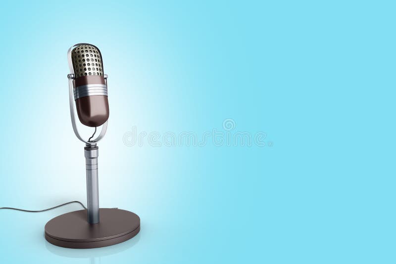 Vintage Silver Microphone Blue Background 3d Render Stock Illustrations ...