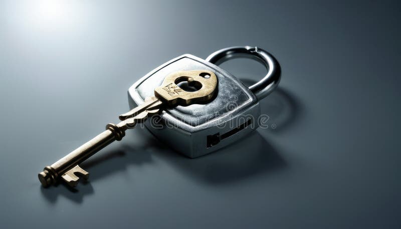 Antique Padlock and Key on Dark Surface Stock Image - Image of privacy ...