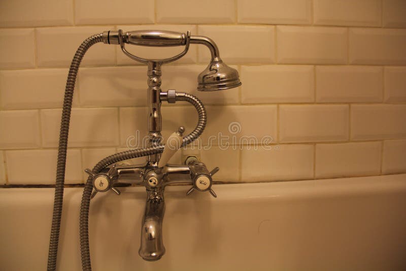 Vintage Silver Shower in a Bathtub Stock Image - Image of comfortable ...