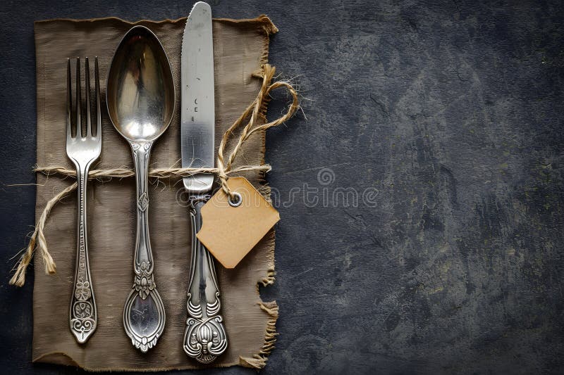 Vintage Silverware and Label on Rustic Background Stock Illustration ...