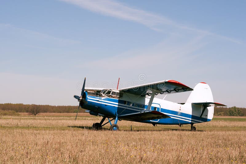 Vintage Single Engine Biplane Aircraft Ready To Take Off Stock Image ...