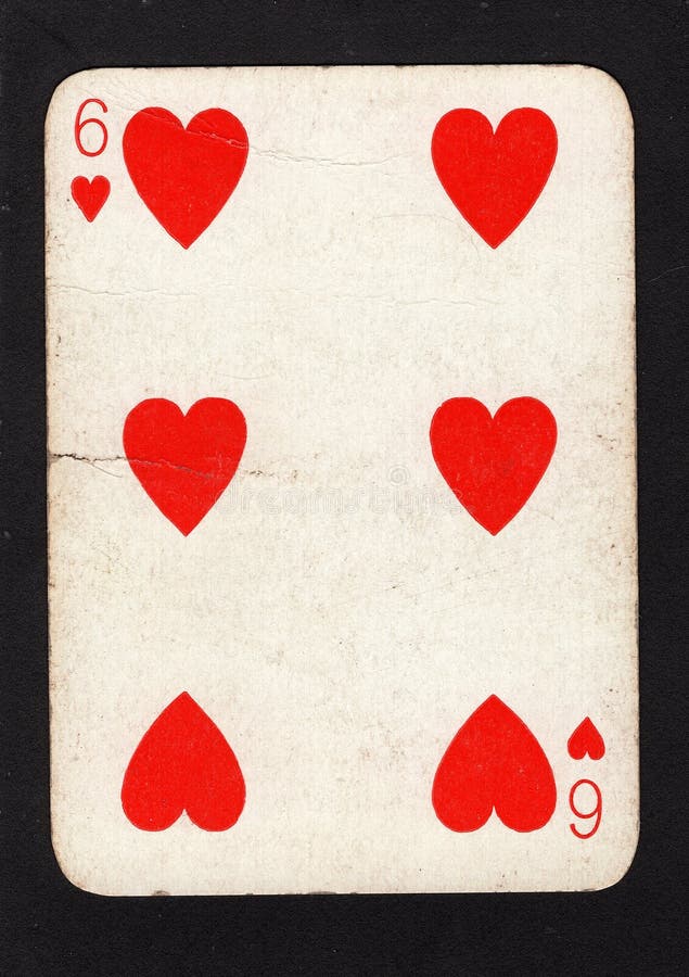 A Vintage Six of Hearts Playing Card on a Black Background. Stock Photo ...