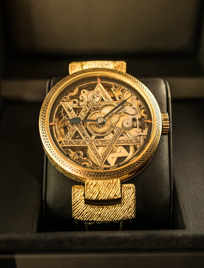 Vintage Skeleton Watch with Star of David in Black Leather Box Stock ...