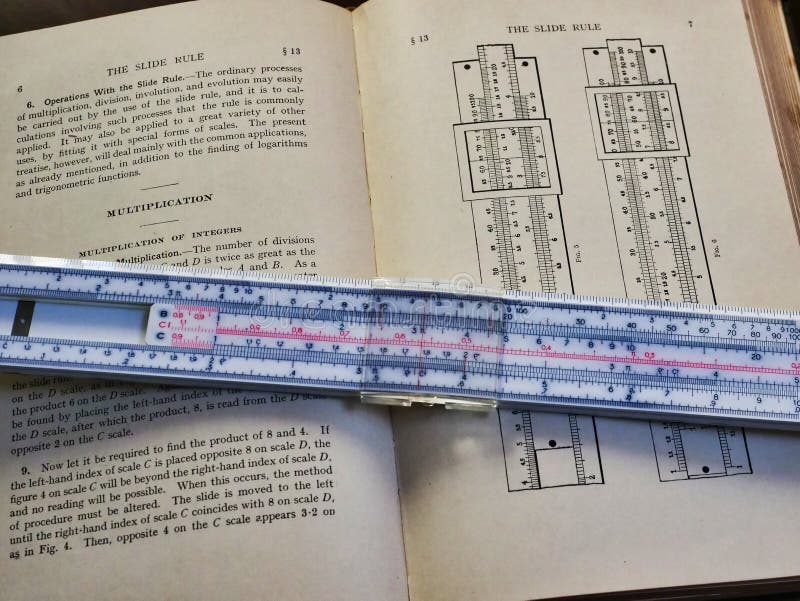Vintage Slide Rule and Math Textbook Stock Photo - Image of illustrates ...