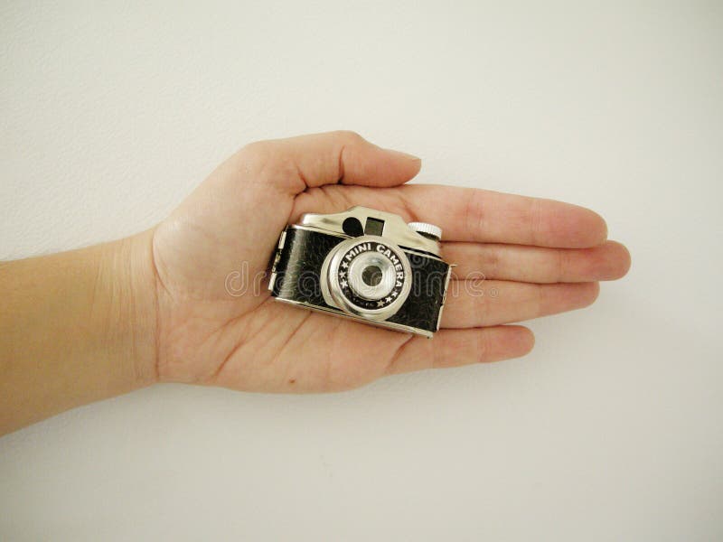 Vintage Small Camera in the Hands of a Woman Stock Image - Image of ...