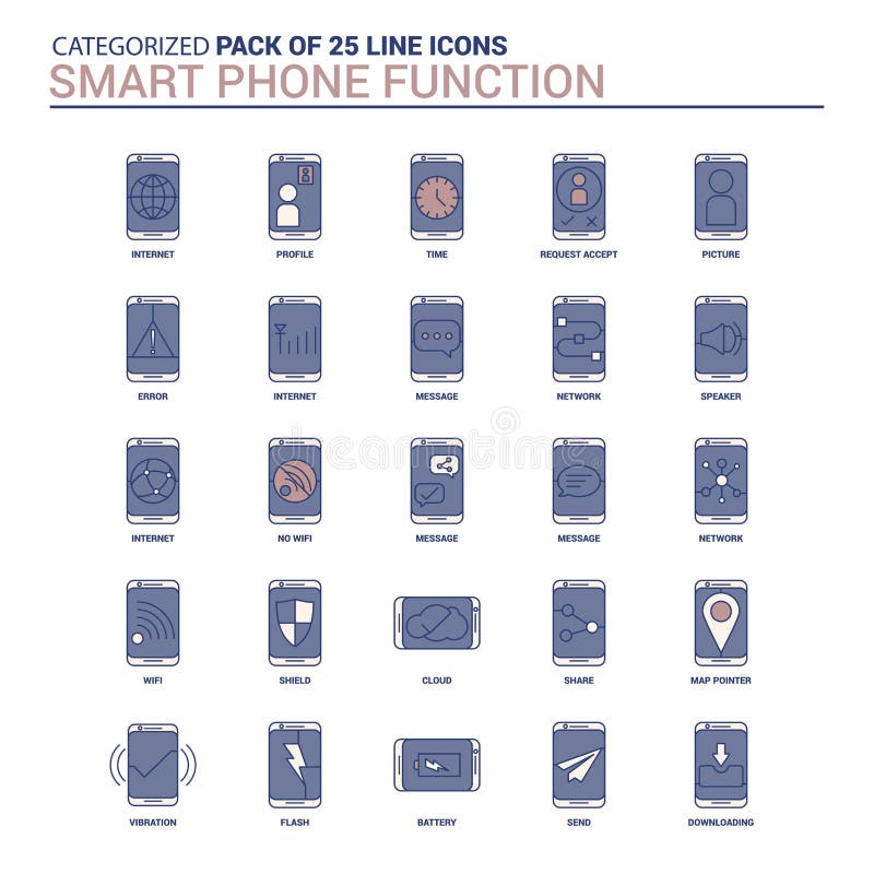Vintage Smart Phone Functions Icon Set - 25 Flat Line Icon Set Stock ...