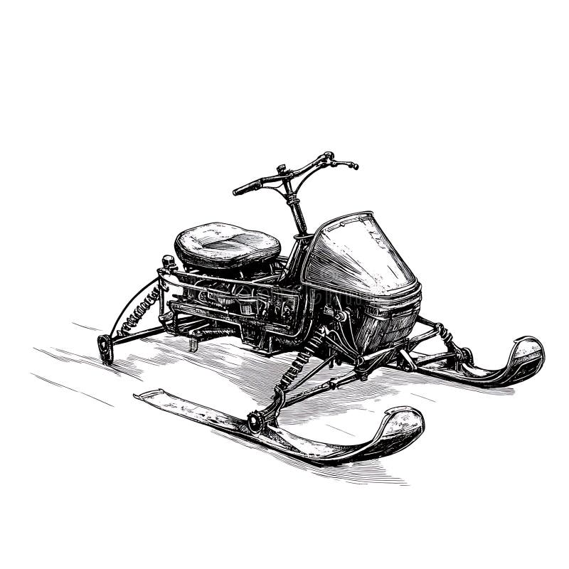 Vintage Snowmobile Sketch Hand Drawn Ink Sketch Stock Illustration ...