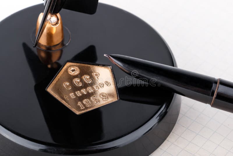 Vintage Soviet Fountain Pen with Stand on Red Folder with Ussr Symbols ...