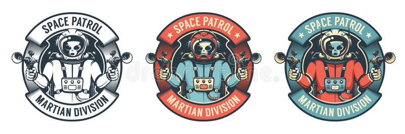 Vintage Space Badge with Alien in Spacesuit Stock Vector - Illustration ...
