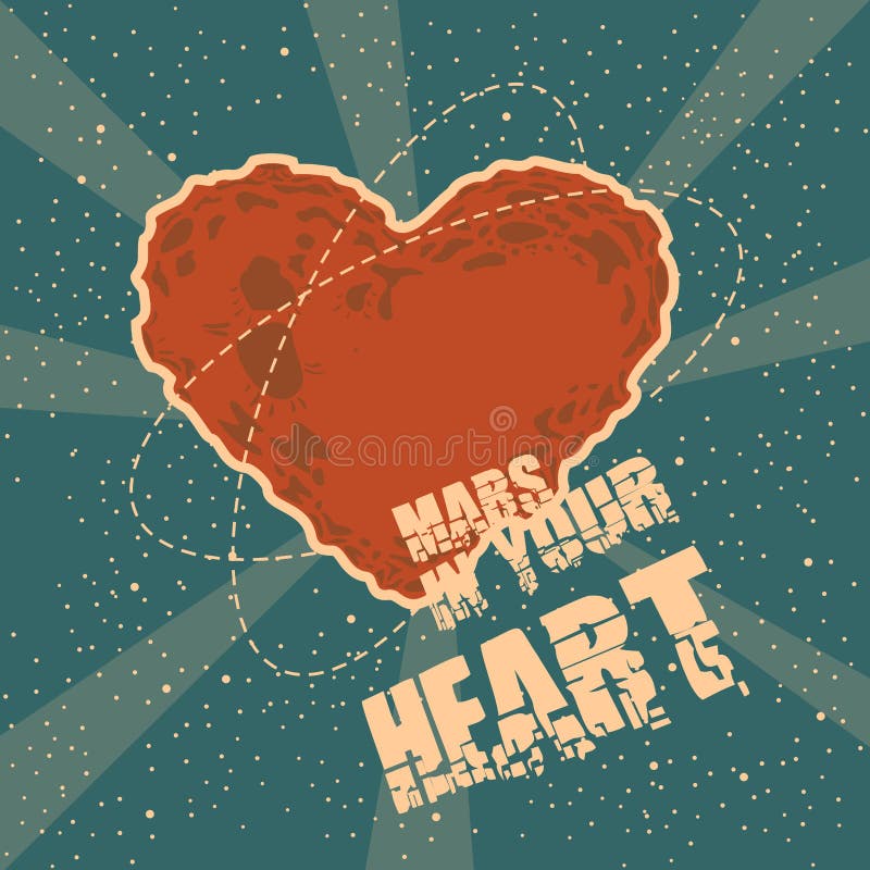Vintage Space Greeting Card with Heart Shape Mars Stock Vector ...