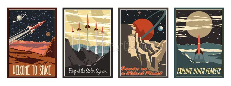 American Space Flight Propaganda Posters Stylization Stock Illustration ...