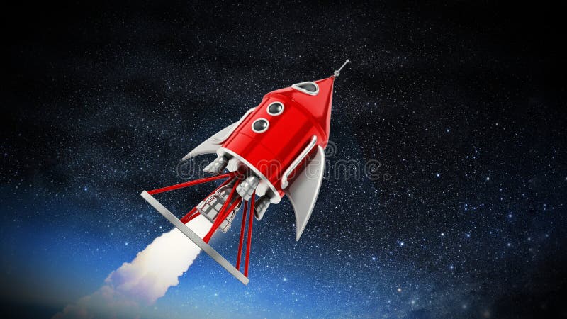 Vintage Space Rocket Leaving the Earth S Atmosphere. 3D Illustration ...