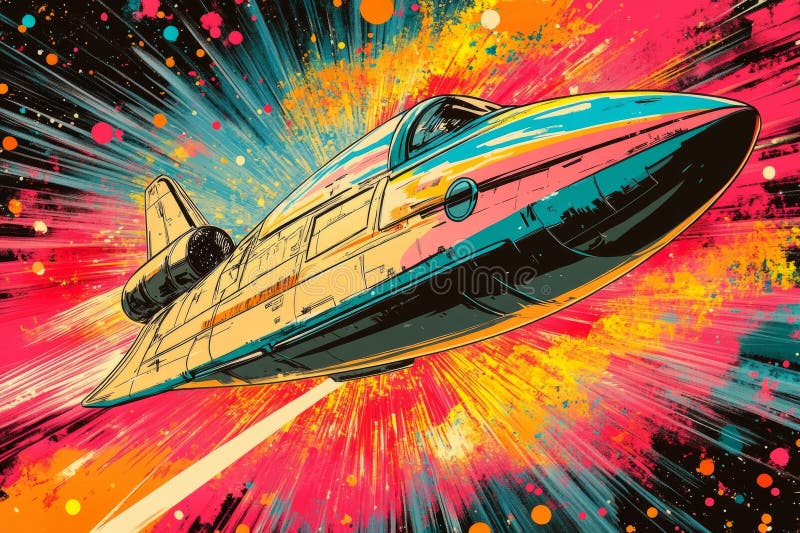 Vintage Spacecraft Navigating a Vibrant Explosion in Space, Blending ...