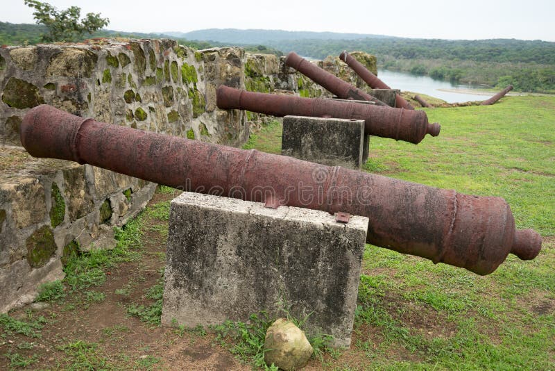 Vintage spanish cannons stock image. Image of tourism - 84012459