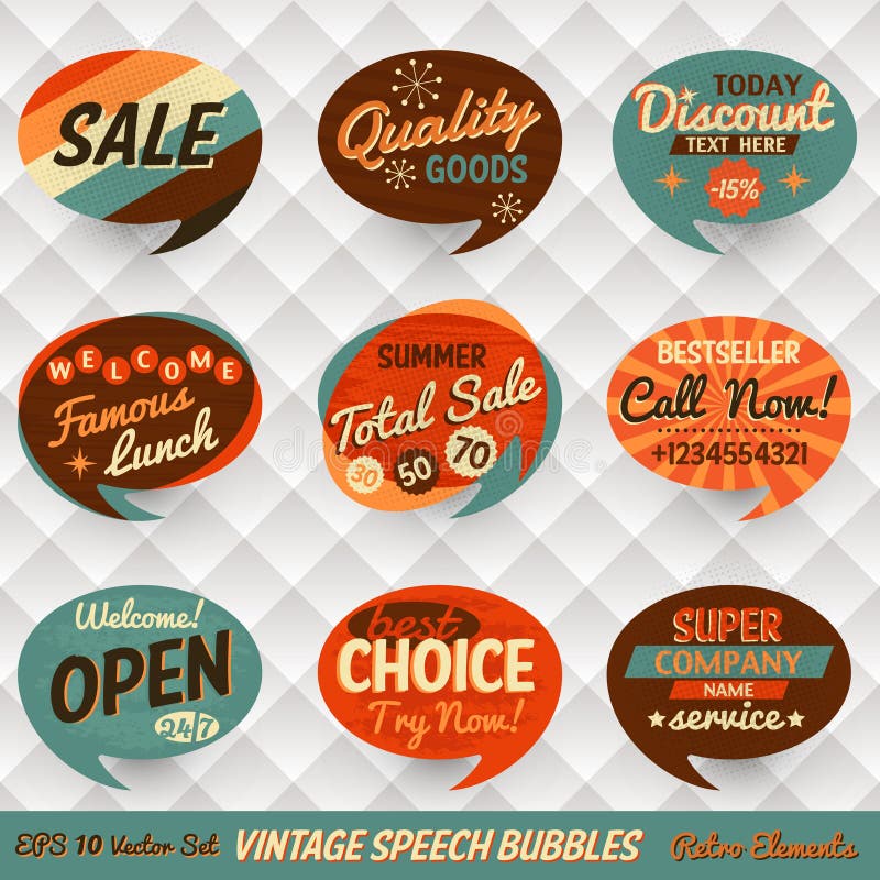 Vintage Speech Bubbles Cards Stock Vector - Illustration of retro ...