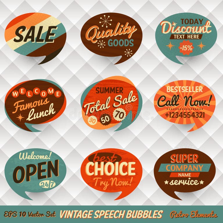 Vintage Speech Bubbles Cards Stock Vector - Illustration of retro ...